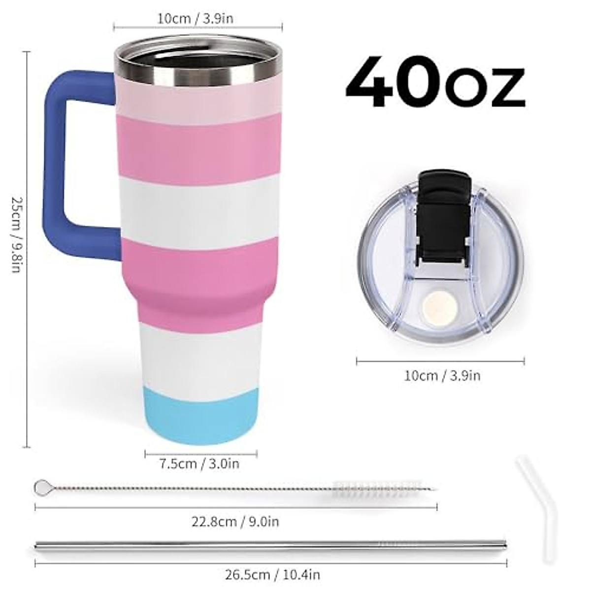 Trans Pride Free Flag Insulated Tumbler with Lid And Straw Stainless Steel Travel Coffee Mug 40oz Deep Blue-style