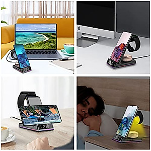 Wireless Charger with Clock/Alarm for Samsung Charging Station, 3 in 1 Android Phone Multiple Devices Charger for Galaxy S22 Ultra/S21/Z Flip/Fold 4/Buds/Galaxy Watch 5/Pro/4/3(Only for Samsung Watch)