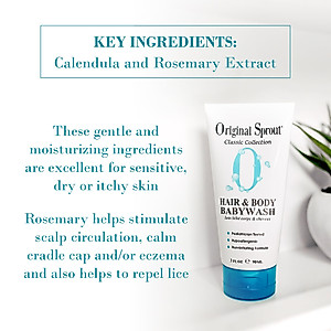 Original Sprout Baby Shampoo and Body Wash, Hypoallergenic Formula with Organic Calendula & Rosemary for Sensitive Hair & Skin, 32 oz. Bottle