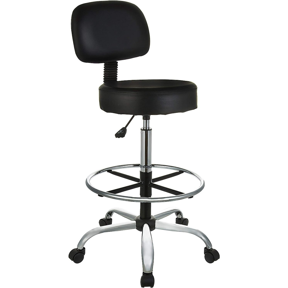 Amazon Basics Multi-Purpose Adjustable Drafting Spa Bar Stool with Foot Rest and Wheels - Black