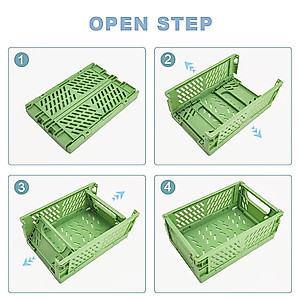 5-Pack Pastel Crates for Desk Organizers , Mini Plastic Baskets for Office Organization, Collapsible Crate Stacking Folding Storage Baskets for Home Kitchen Bedroom Bathroom Office (5.9" x 3.8"）