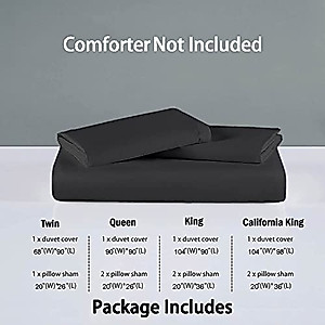 Nanko Queen Duvet Cover Set Black 3pc 90x90 Luxury Microfiber Down Comforter Quilt Bedding Cover with Deco Buttons Zip Closure Ties - Modern Style for Men and Women Chambray Teen
