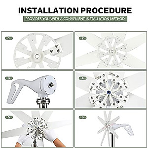 HUIZHITENGDA 5000W 12V 24V 48V Vertical Windmill Wind Turbines Generator, Wind Turbine Generator with MPPT Controller Kit for Home Use for Out Door Gardens (White),24v