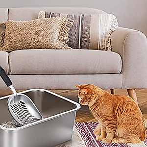 Zubebe 3 Pack Stainless Steel Cat Litter Box with 3 Pcs Cat Litter Scoop Cat Litter Box Metal Litter Scoops Never Absorbs Odor, Rustproof, Non Stick Smooth Surface (15.7 x 11.8 x 5.9 Inches)