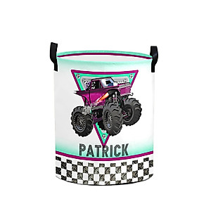 Laundry Basket, Laundry Hamper, Collapsible Laundry Baskets, Dirty Clothes Hamper, Waterproof Basket for College Dorm, Family 50L, Monster Truck For Boys