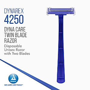 Dynarex DynaCare Twin Blade Razors, Disposable Unisex Razor with Two Blades Provides Smooth, Close Shave, for Prior to Procedures or Tattoos, Blue, 6 Boxes - 50 Razors per Box