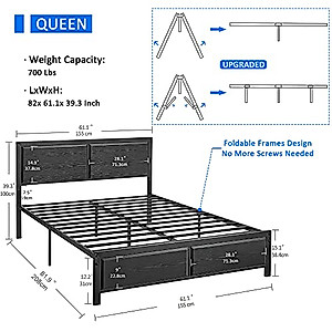 VECELO Queen Size Platform Bed Frame with Black Wood Headboard, Mattress Foundation, Strong Metal Slats Support, No Box Spring Needed