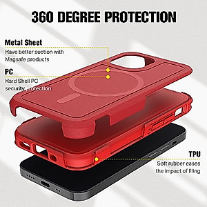 WOGROO Magnetic iPhone 12 Mini Case, iPhone 13 Mini Case, Compatible with MagSafe Wireless Charging, Shockproof, Strong and Durable Phone Protective Case, Red