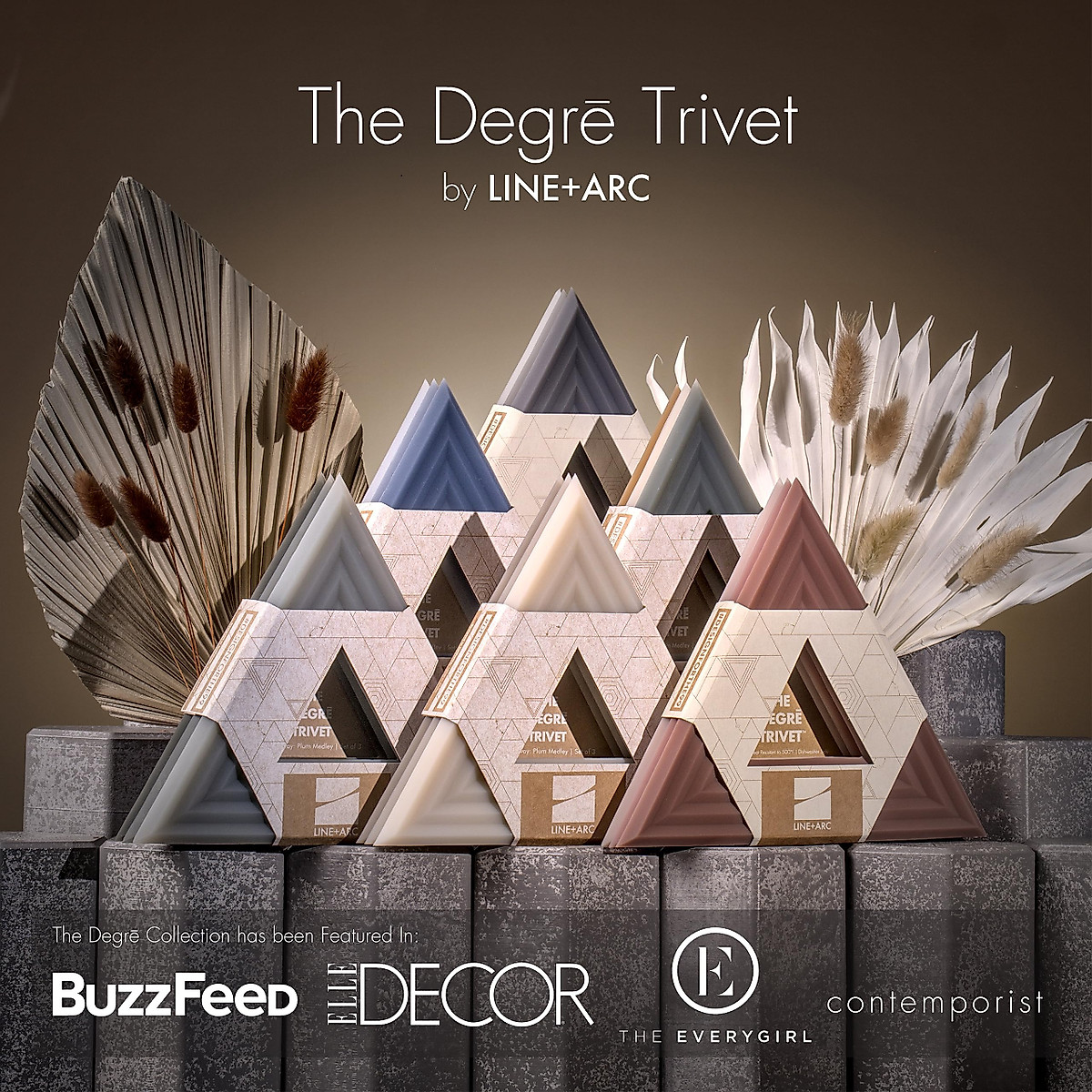 The Degrē Trivet (Sandstone, Set of 3) by LINE+ARC. Potholder, 10mm Thick & Heat Resistant to 500F. 100% Food-Grade Silicone, Dishwasher Safe, Stain-Resistant. Modern Geometric Mid Century…