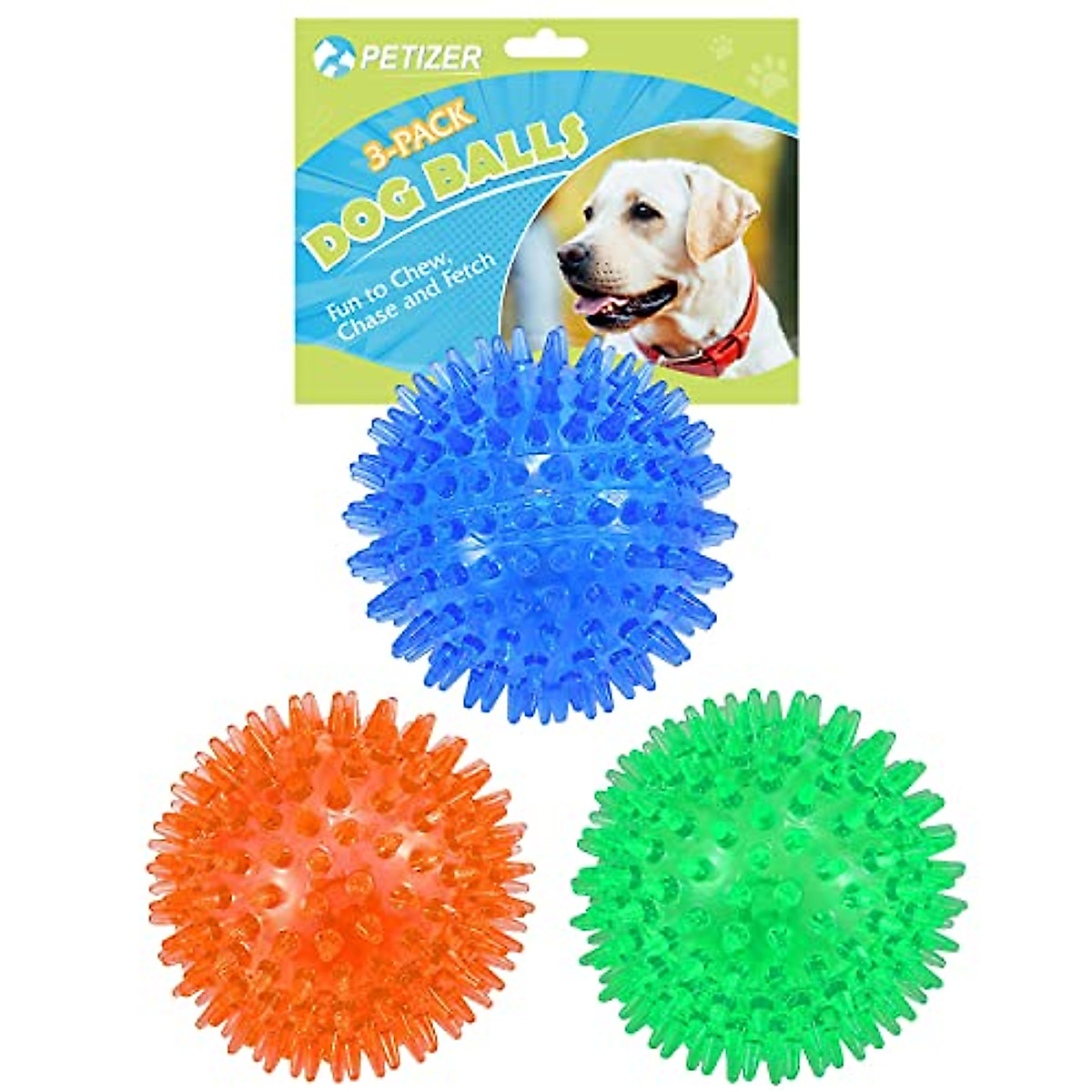 petizer 3-Pack 2.5 Inch Squeaky Dog Toy Balls, Floating Dog Pool Balls, Dog Spiky Balls, Interactive Fetch Toys for Puppy, Dog Chew Toys for Boredom, for Small Medium and Large Dogs