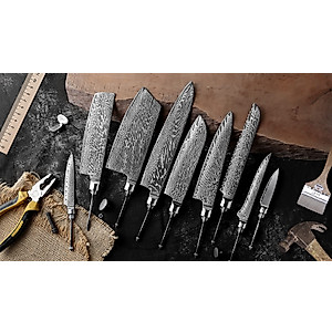 XITUO Boning Knife 6-Inch, 67 Layers Damascus Steel VG10 High Hardness Kitchen Knives Blank Blade Handmade DIY Blades Sharp Knife Billet 9pc Sets Utility (6'' Boning Knife)