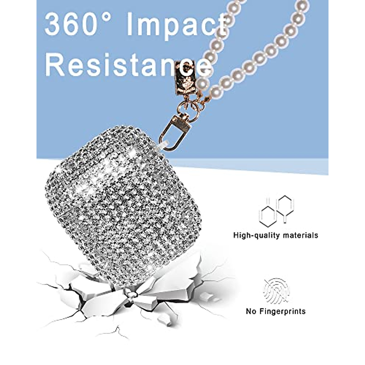 4in1 Bling for AirPod Case Diamonds Cover Set Kit, Luxurious Rhinestone PC for AirPods 2/1 Case Accessories for Women Girl w/Cute Fur Ball Pompom Keychain/Crystal Bracelet/Lobster Clasp Keychain