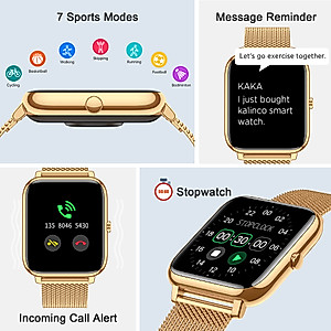 KALINCO Smart Watch, Fitness Tracker with Heart Rate Monitor, Blood Pressure, Blood Oxygen Tracking and 2-Pack Smart Watch Replacement Bands for P22