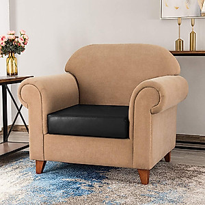 ANMINY PU Leather Sofa Couch Seat Cushion Covers Chair Armchair Stretchy Slipcover Anti-Slip Super Soft Furniture Protector with Elastic Bottom (1 Seater, Black)