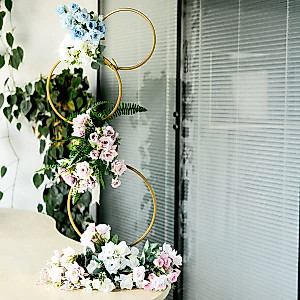 Efavormart 3ft 4-Tier Gold Metal Hoop Pillar Flower Stand, Wreath Wedding Arch Table Centerpiece