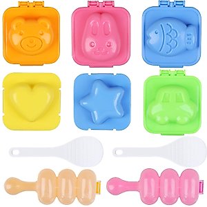 10 PCS Rice Ball Molds Egg Sushi Rice Mold Non-Stick Rice Ball Maker Shake Rice Ball Maker Mold Include 2 PCS Rice Ball Mold Shaker and 6 PCS Animal Boiled Egg Rice Sushi Molds for Beginner Kid-1