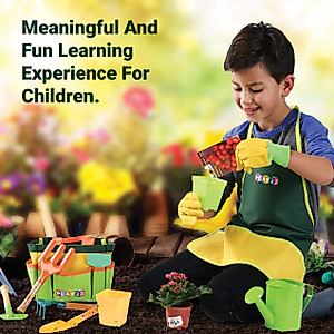 Play22 Kids Gardening Tool Set 12 PCS - Kids Gardening Tools Shovel Rake Fork Trowel Apron Gloves Watering Can and Tote Bag, Toddler Gardening Tools for Kids Best Outdoor Toys Gift for Boys and Girls
