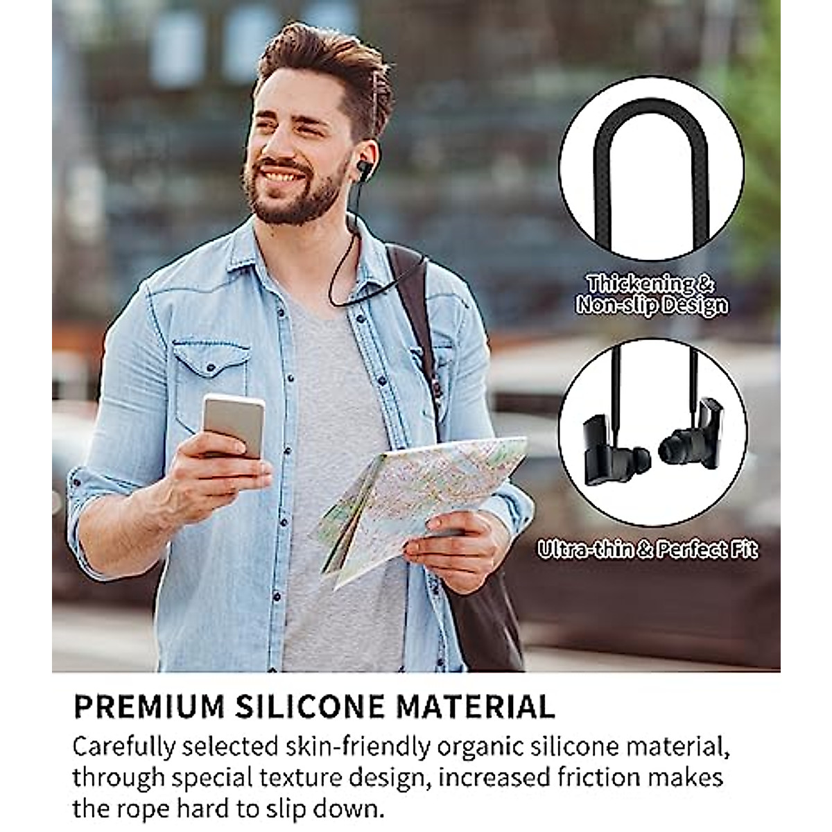 Alquar Anti-Lost Strap for Status Audio Between Pro/Status Between 3ANC Earbuds, Sports Soft Silicone Lanyard Accessories Compatible with Status Audio Between Pro/3ANC Earbuds Neck Rope Cord (Black)