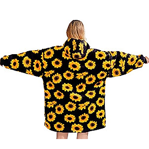 vavalad Sunflower Wearable Blanket Sweatshirt Sherpa Oversized Hoodie TV-Blanket with Sleeves and Pockets for Adults Men Women Teens One Size Fits All