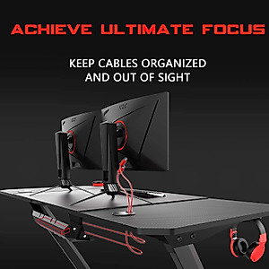 VITESSE 55 Inch Ergonomic Gaming Desk, Z-Shaped Office PC Computer Desk with Large Mouse Pad, Gamer Tables Pro with USB Gaming Handle Rack, Stand Cup Holder&Headphone Hook (Black, 55 inch)