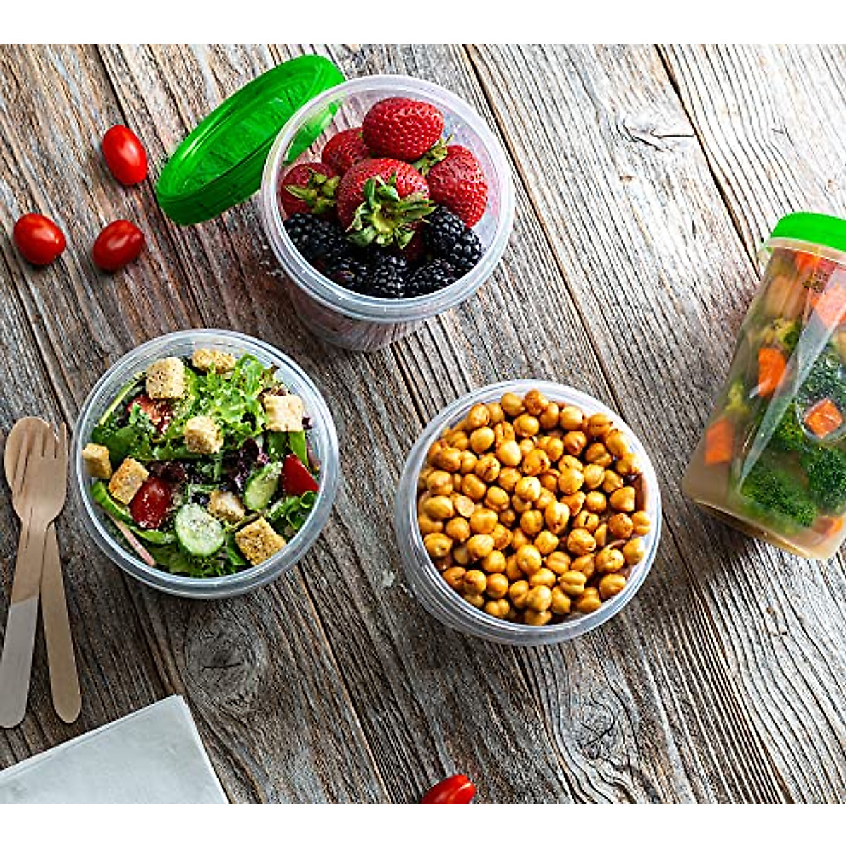 Elegant Disposables (32 Ounce 10 Pack) Twist cap Containers Clear Bottom With Green Top Screw on Lids Twist Top Food Storage Freezer Containers