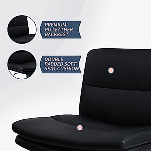 KLASIKA Office Desk Chairs Armless No Wheels,Cross Legged Ergonomic Office Chair Adjustable Swivel PU Leather Thick Padded Computer Chair Wide Seat for Home Bedroom Office, Black 1Pack