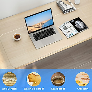 NATRKE Clear Desk Mat Pad, 32"x16" Large Transparent Desk Protector Mat Plastic Desk Mat, 1.5mm PVC Waterproof Non-Slip Clear for Desktop Home Office