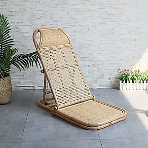 Recliner Rattan Mat with Wooden Border Sun Loungers, Patio Lounge Chairs, Adjustable Backrest, for Outdoor Garden Patio Beach