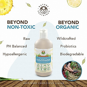 Nature Sustained Organic Fragrance Free Conditioner - Gentle Unscented Natural Sensitive Skin Conditioner - Raw Wildcrafted Probiotic Hypoallergenic Hydrating Conditioning Wash for All Hair - 9 Oz