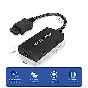 Wii to HDMI Converter, Wii Signal to HDMI Support 720P 1080P 3.5MM Audio Video Output Adapter with 1M HDMI Cable for Nintendo Wii