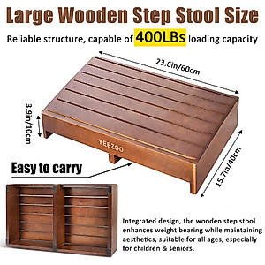 Wooden one Step Stool- Solid Pine Wood Step Riser with Non-Slip Pads, Wood Step Stool for Elderly Adults, high Bed, Bathroom, Kitchen (23.6" L*15.7" W*3.9" H, Brown, 400LBs Capacity)