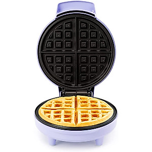 Holstein Housewares Waffle Maker with Non-Stick Coating, Lavender/Stainless Steel - Delicious Waffles in Minutes for Everyday Meals, 7-INCH