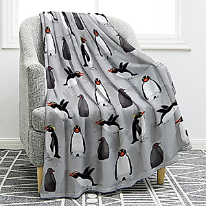 Jekeno Penguin Blanket Birthday for Dad Women Kids Boys Teens Presents Home Bedroom Living Room Antarctic Animals Decor Soft Cozy Plush Throw Blankets Grey 50"x60"