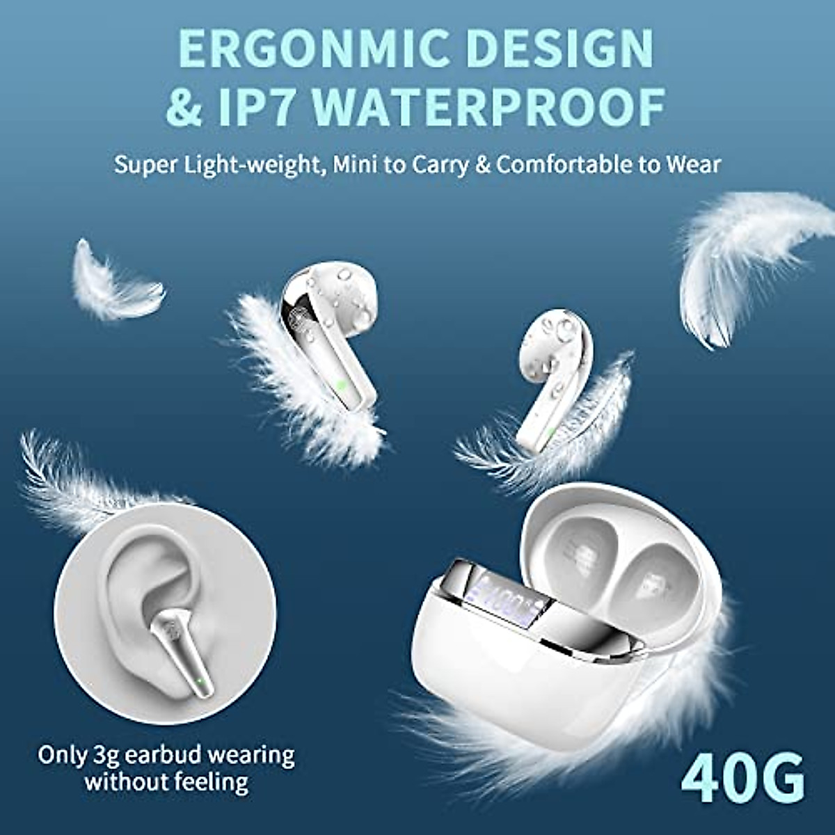 Wireless Earbud, Bluetooth 5.2 Headphones Deep Bass, Bluetooth Earbud Wireless Headphones Noise Cancelling Wireless Earphones in Ear with Mic, USB-C Mini LED Charging Case, IP7 Waterproof 35H Ear Buds