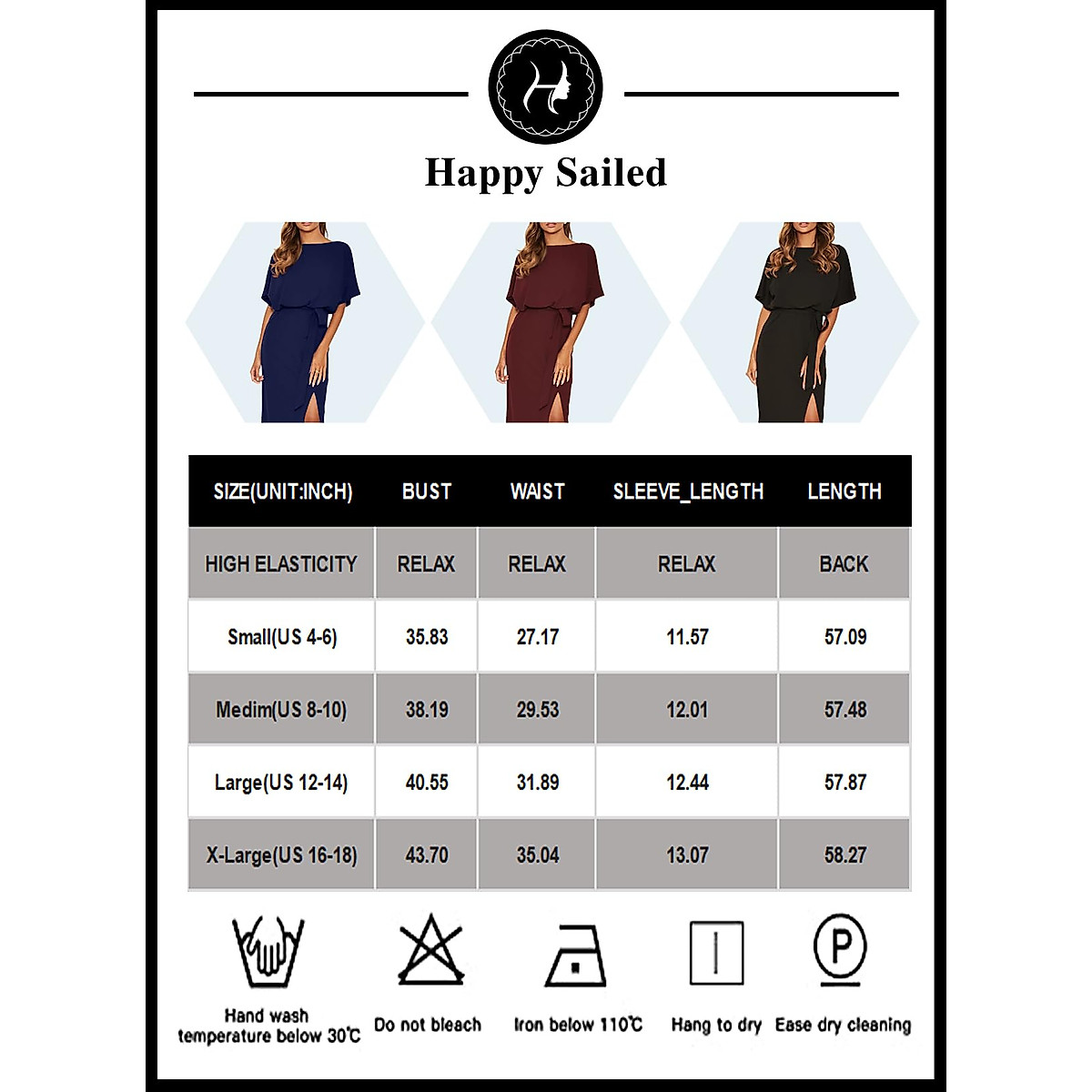 Happy Sailed Womens Batwing Sleeve Tie Waist Long Maxi Dress Side Split Formal Party Dresses Evening Gown Black Medium