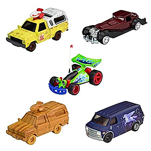 Hot Wheels Disney Cars Bundle, Set of 5 Premium Disney and Pixar 1:64 Scale Toy Cars in Collectible Disney 100 Box