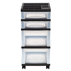 Office Depot Medium Plastic Storage Cart, 4 Drawers, 26 7/16in.H x 12 1/16in.W x 14 1/4in.D, Black, 116813