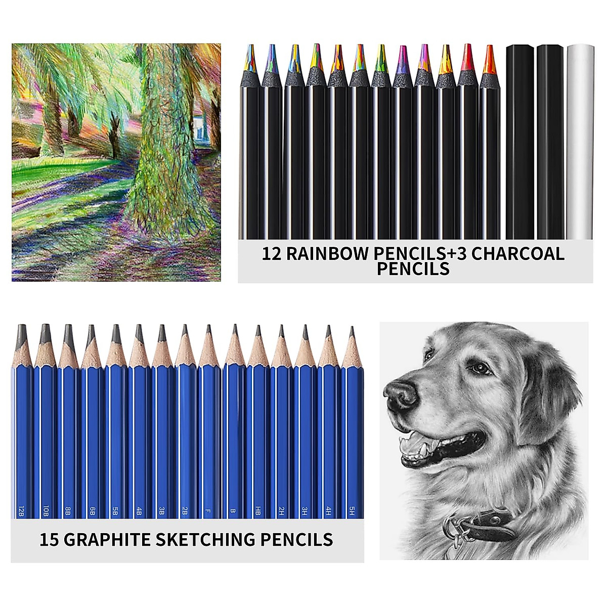 PRINA 81 Drawing Set Sketching Kit, Pro Sketch Stuff Art Supplies with Rainbow, Colored, Graphite, Watercolor, Metallic, Charcoal Pencils, Sketchbook, Coloring Book, Gift Case for Artists Adults Kids
