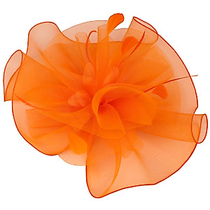 TLMNU Sinamay Fascinator Hat Floral Feather Pillbox Derby Hats for Women Wedding Tea Party with Headband Clip 01Orange