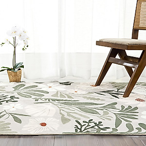 RoomTalks Cute Funky Bedroom Rugs Aesthetic Decor, 4x6 Washable Area Rug Non Slip Sage Green Boho Floral Botanical Rug Modern Abstract Throw Rug Accent Carpet for Living Room Kitchen Entryway Dorm