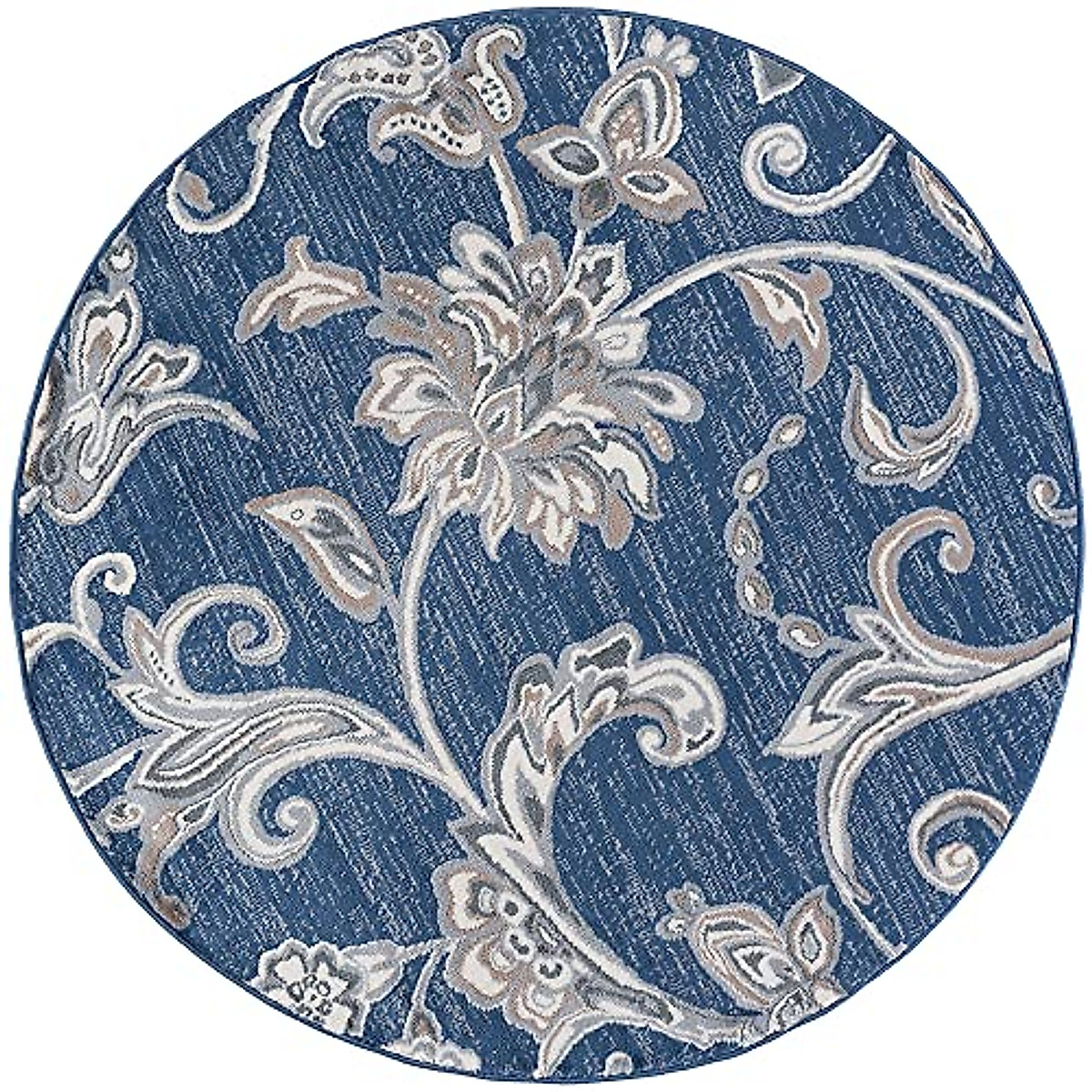 Garland Transitional Floral Navy Round Area Rug, 5' Round