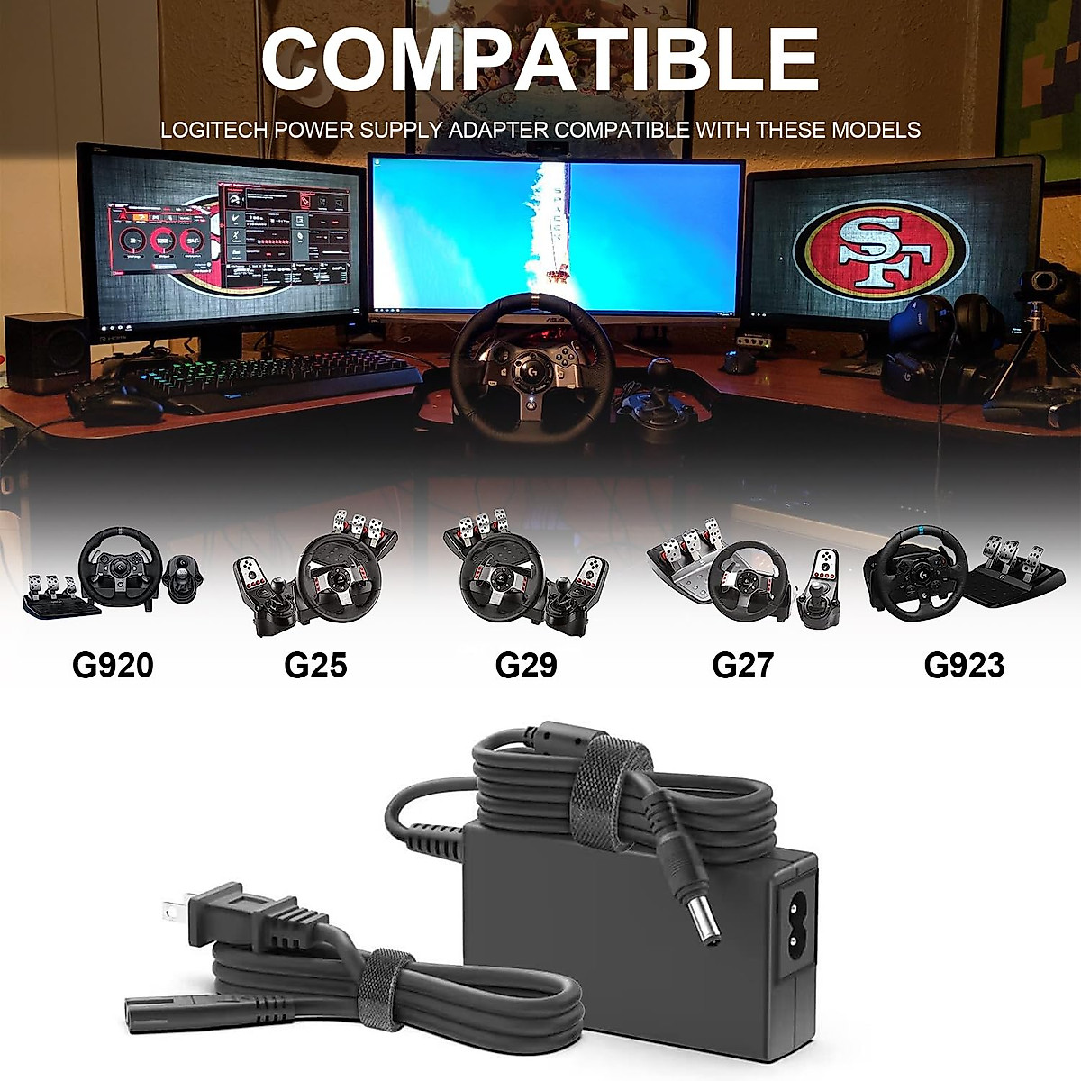 HKY 24V AC Adapter Charger for Logitech Racing Wheel G920 G25 G27 G29 G923 G940,PS3,Driving Force GT Racing Whee APD DA-42H24,190211-0010,190211-A030,534-000688,AD10110LF,ADP-18Ll Power Adapter Cord