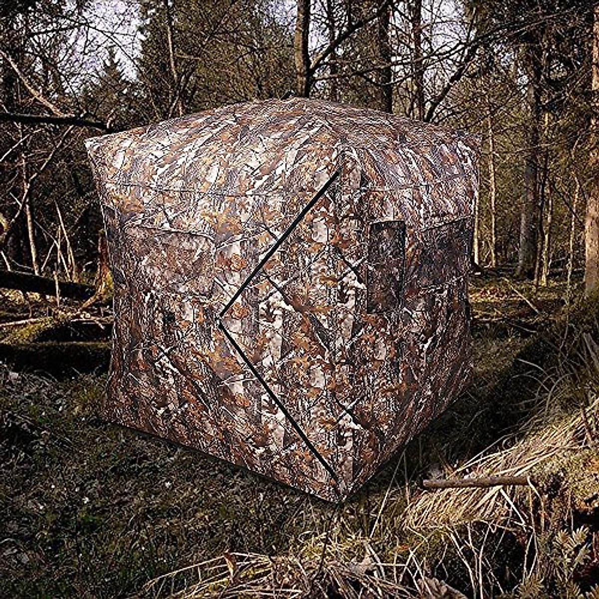 AW Hunting Blind Tent w/Carrying Bag, 2 Person 150D Degree See Through Ground Blinds Portable 58x58x65 Deer Blind Windproof Waterproof, for Deer Hunting Outdoor Sport Shooting Turkey Hunting
