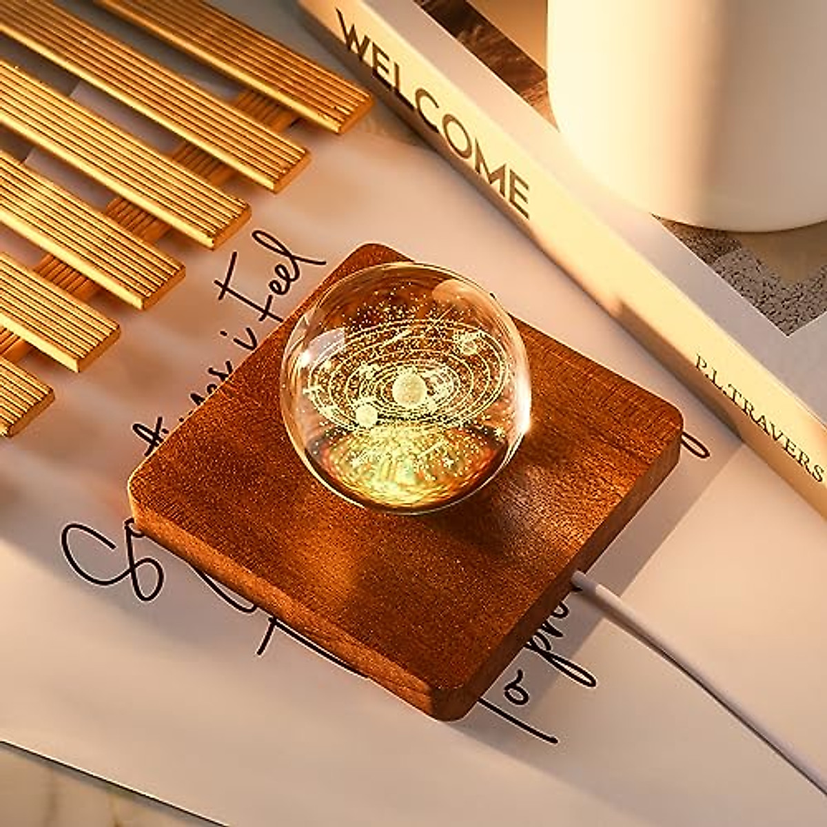 ERWEI LED Wood Light Display Base for Crystal Glass Art Wooden Lamp Stand Base Colorful Square Lighted Base for 3D Crystal Light Pedestal for Resin Art Acrylic Crystal Sphere Holder