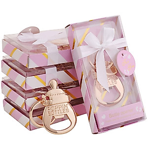24 Pack POPPIN BOTTLES Key chain Bottle Opener Girl Baby Shower Favors for Guests Girl Baby Shower Souvenirs Bottle Opener,Girl Pink Baby Shower Decoration Supplies (Pink, 24)