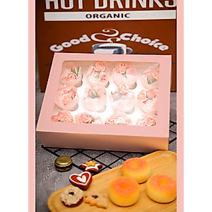 12 Cupcake Containers 10-Packs Pink Cupcake Box Cupcakes Carrier, 12 Cupcake Boxes with Window 13"x10"x3.5"（Auto-pop up）