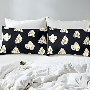 Castle Fairy Black Halloween Theme Decorations,Kids Halloween Ghost Printed Print King Size Duvet Cover for Teens Adults,Ghost Bedroom Decor Soft Comforter Cover with Zipper Closure