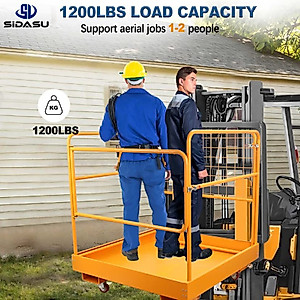 Sidasu Forklift Safety Cage 36x36 Inches Forklift Work Platform 1200LBS Capacity with 4 Wheels Aerial Platform Collapsible Lift Basket Aerial Rails for Lifting Loader