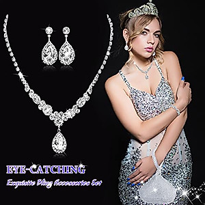 Meanplan 4 Pcs Silver Purse Jewelry Set for Women Rhinestone Wedding Bride Jewelry Prom Evening Party Accessories Silver Clutch Purse (Modern Style)