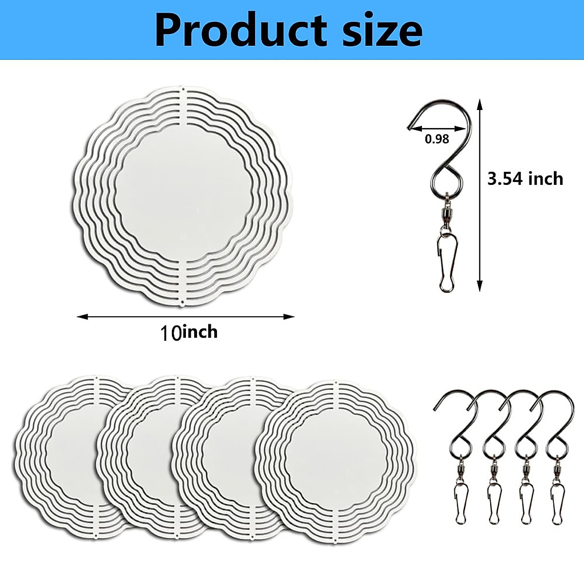 5 pcs 10 inch Sublimation Wind Spinner Blanks Round Sublimation Blanks Products Stainless Steel Metal Indoor Outdoor Garden Decoration for Heat Press Transfer Sublimation Blank Gift